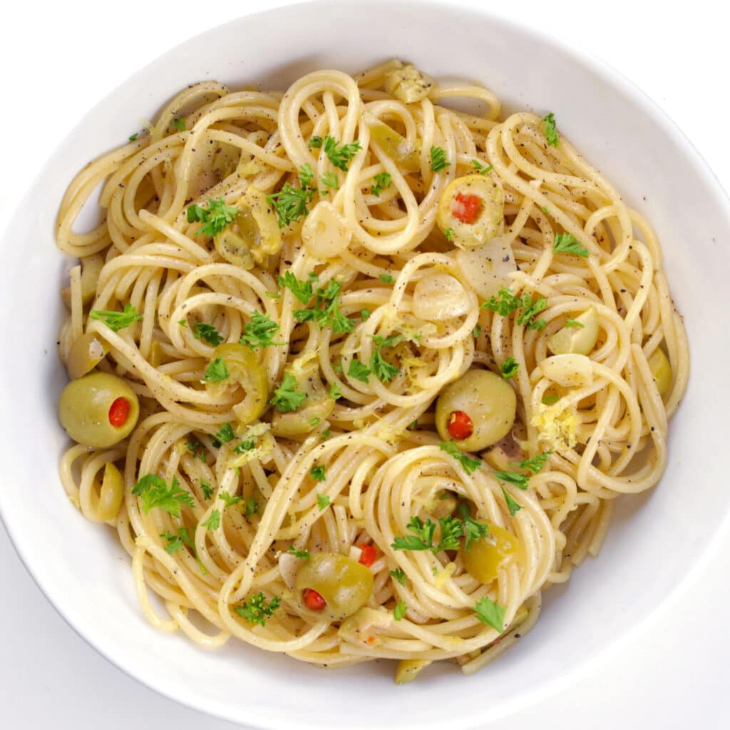 Dirty Martini Pasta - Easy Vegan Meal Plan